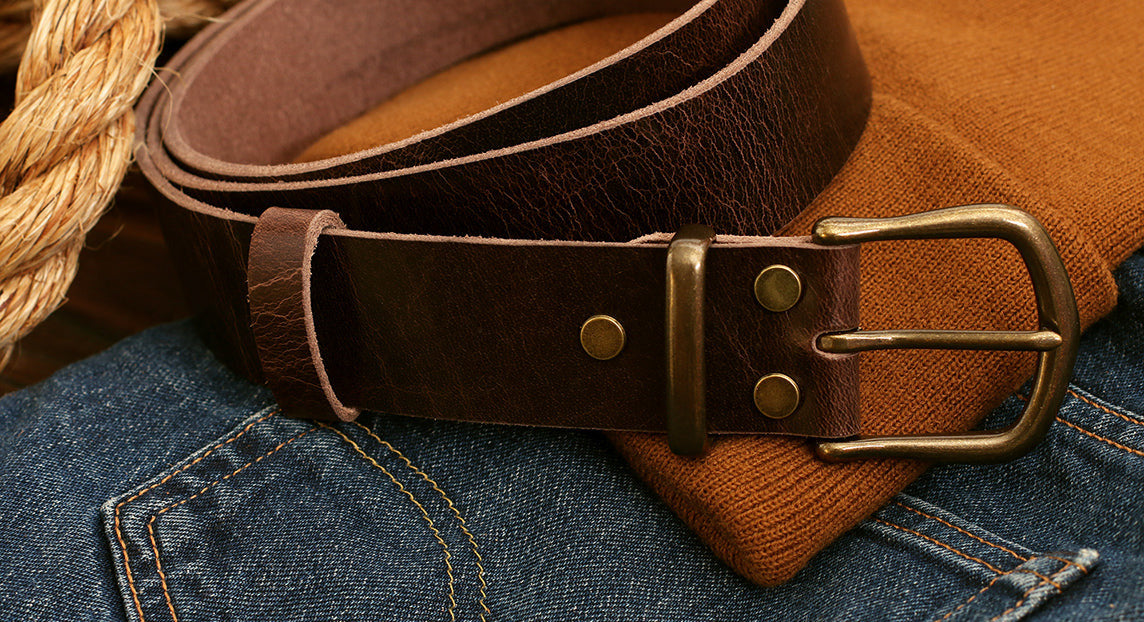 Casual leather belt with antique brass buckle 1 1/2 inch - antique cho ...